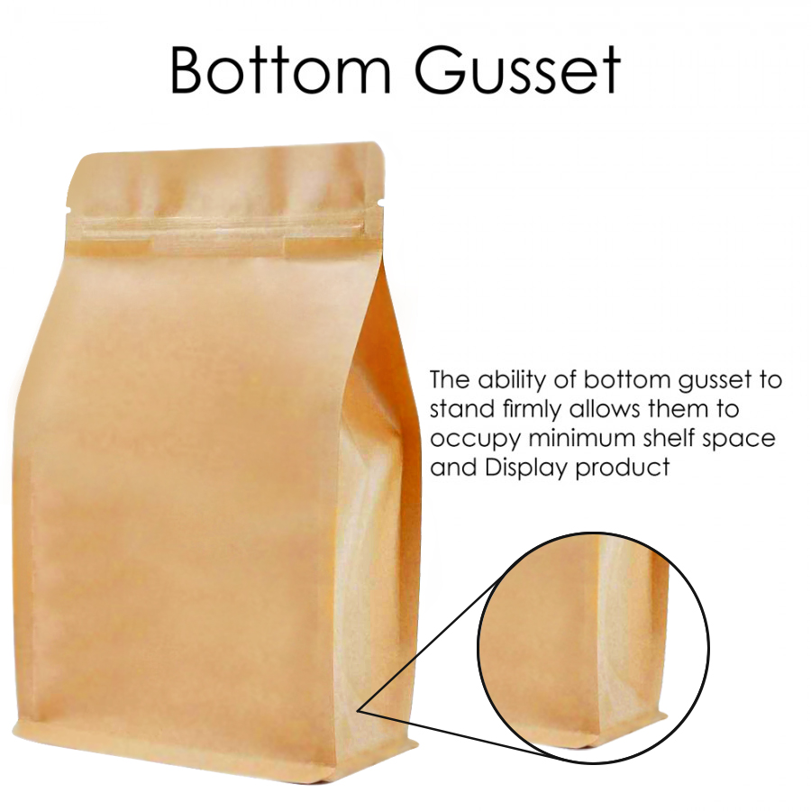 250g Kraft Paper Flat Bottom Valve Stand Up Pouch/Bag with Zip Lock [FB4]