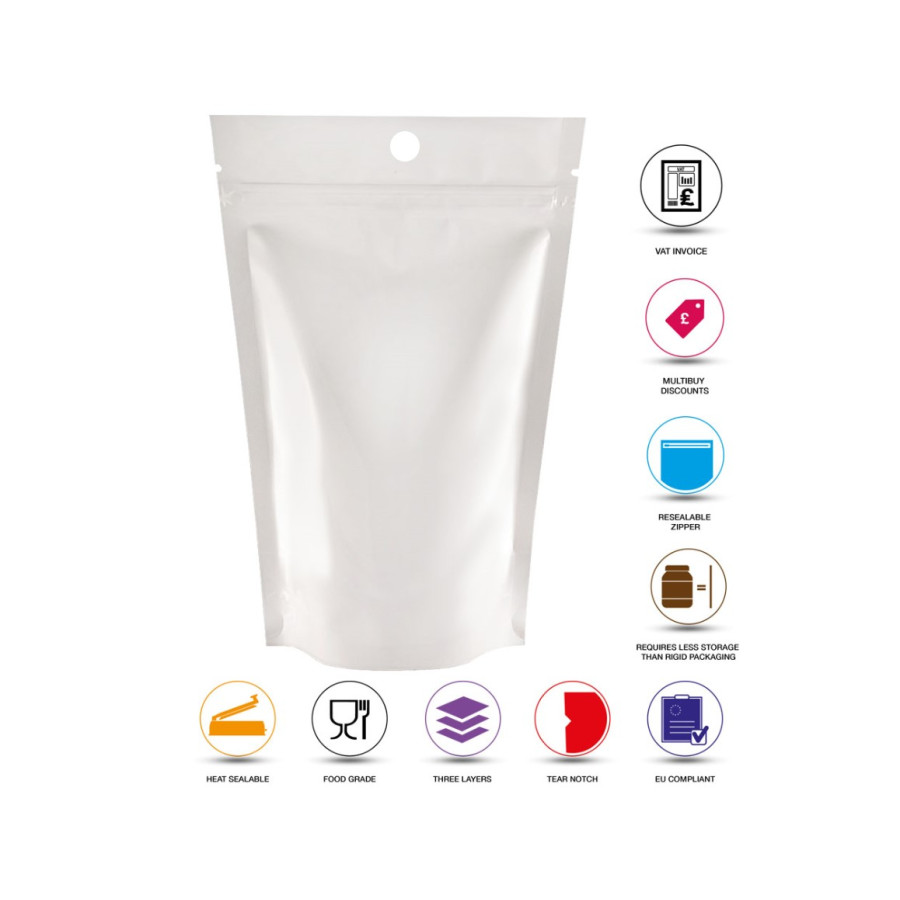 Buy online [Sample] 40g White Shiny Stand Up Pouch/Bag with Zip Lock ...