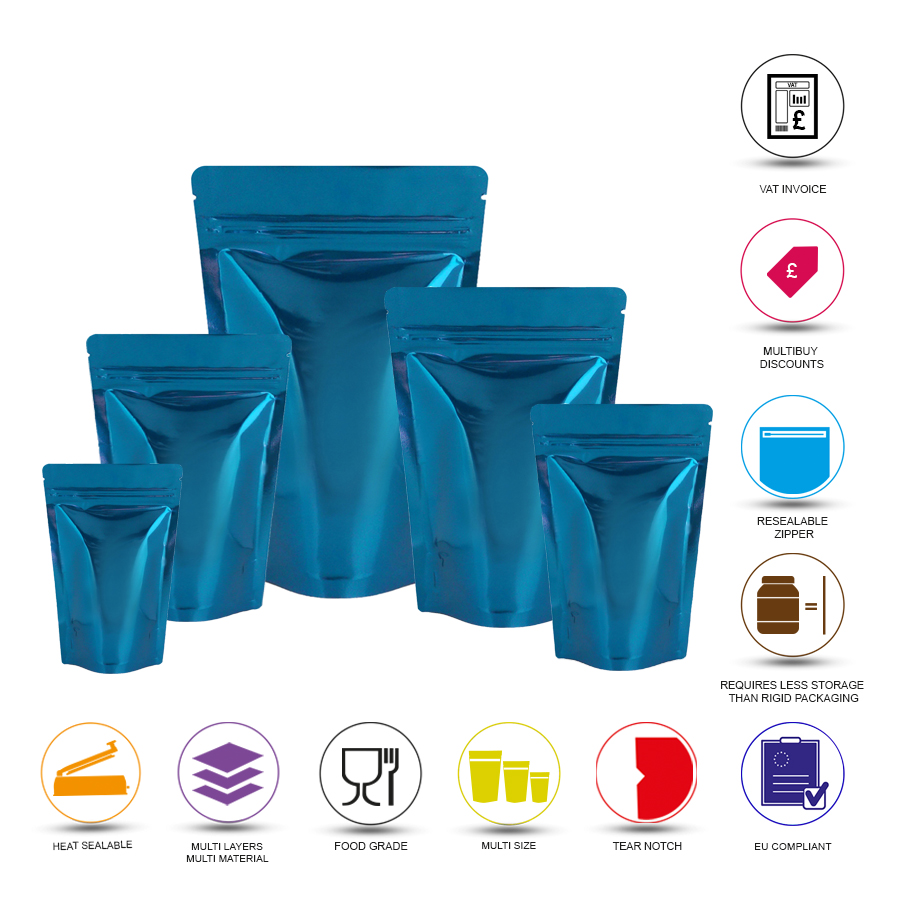 Buy online 150g Blue Shiny Stand Up Pouch/Bag with Zip Lock [SP3]