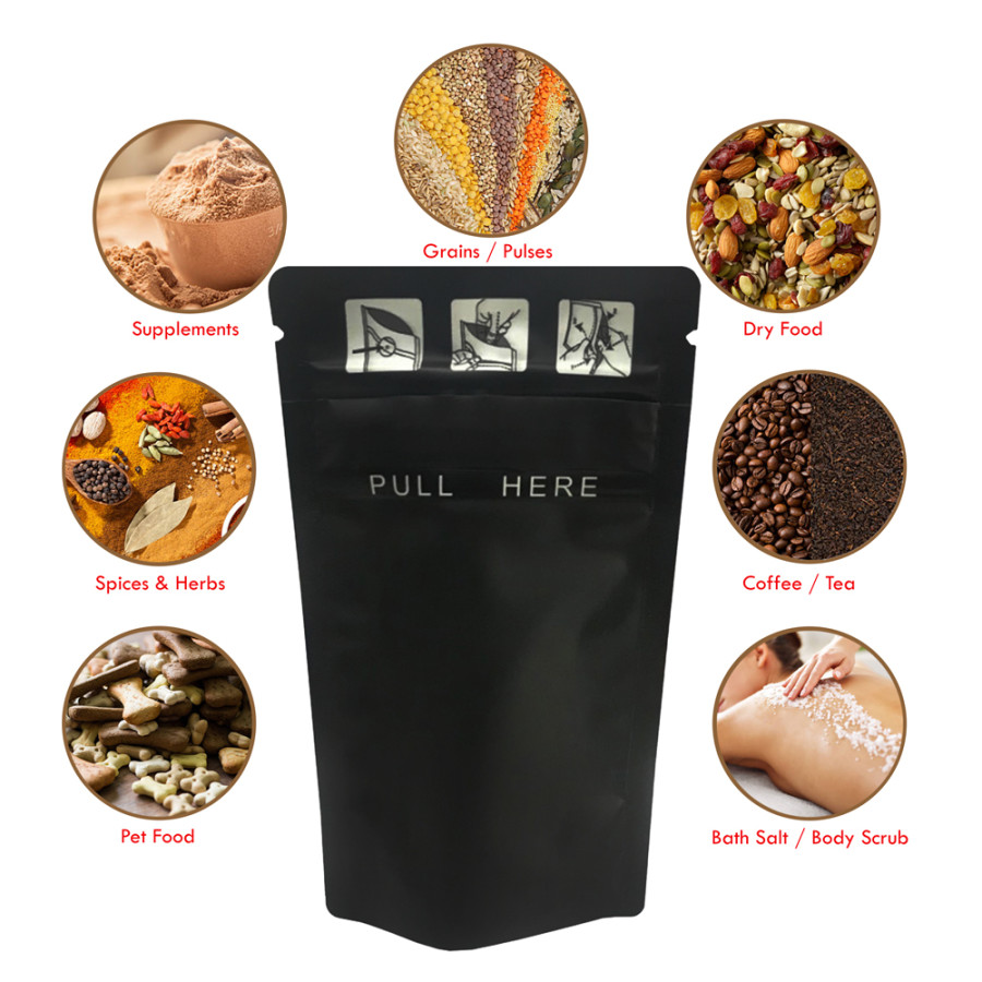 40g Child Resistant Window Black Matt Stand Up Pouch/Bag with Zip Lock ...
