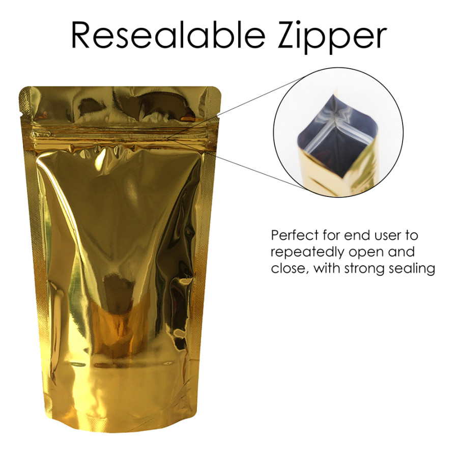250g Gold Shiny Stand Up Pouch/Bag with Zip Lock [SP4]