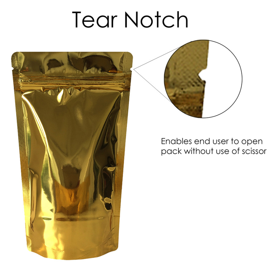 Buy online 250g Gold Shiny Stand Up Pouch/Bag with Zip Lock [SP4]