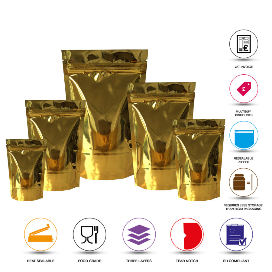 Buy online 40g Gold Shiny Stand Up Pouch/Bag with Zip Lock [SP1]