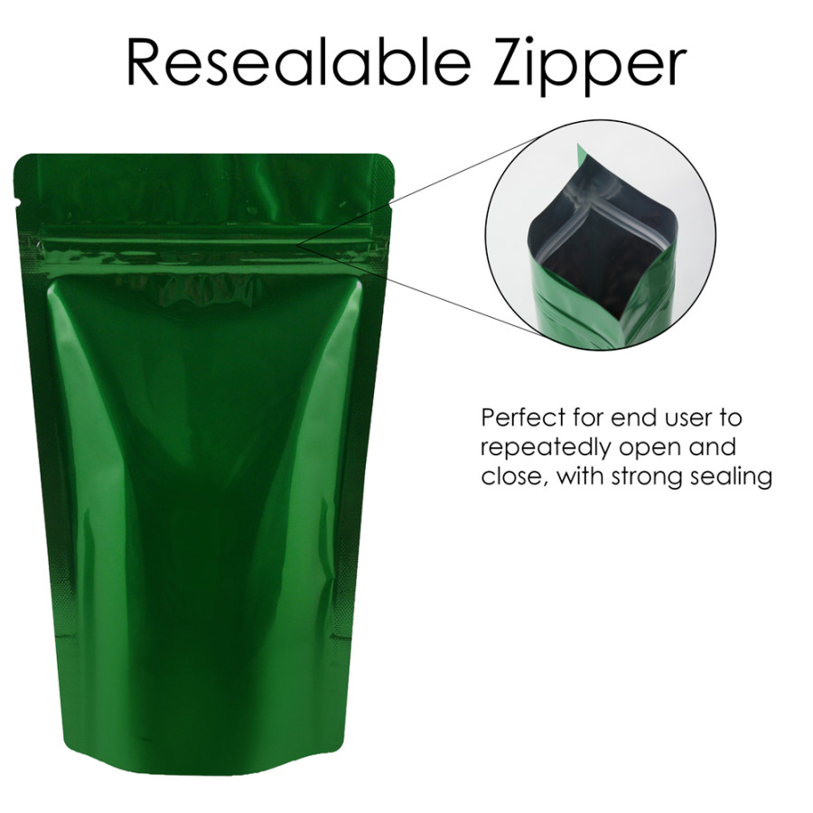 Buy online 250g Green Shiny Stand Up Pouch/Bag with Zip Lock [SP4]