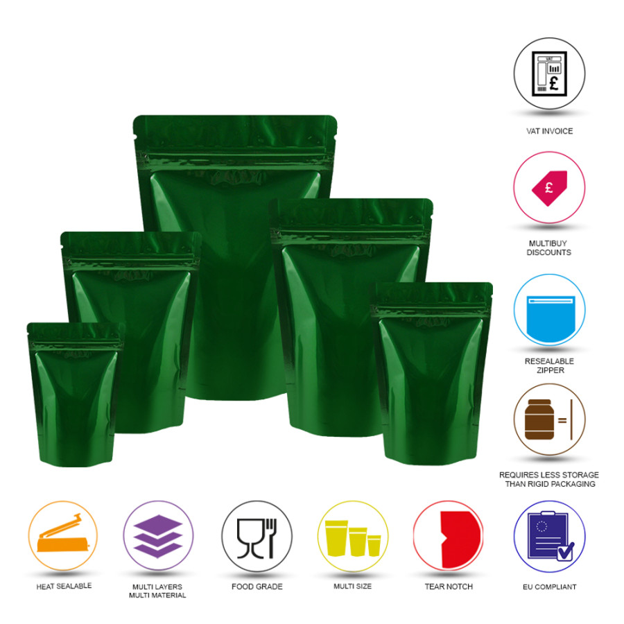 Buy online 500g Green Shiny Stand Up Pouch/Bag with Zip Lock [SP5]