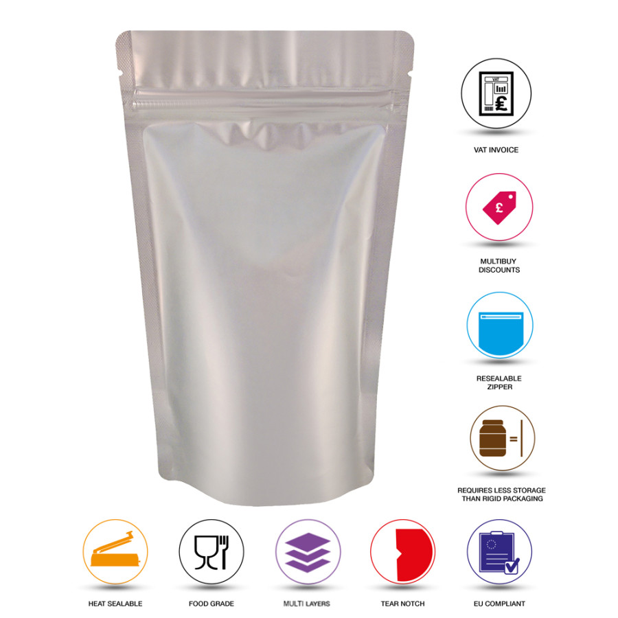 Buy online 1kg Silver Matt Stand Up Pouch/Bag with Zip Lock [SP6]