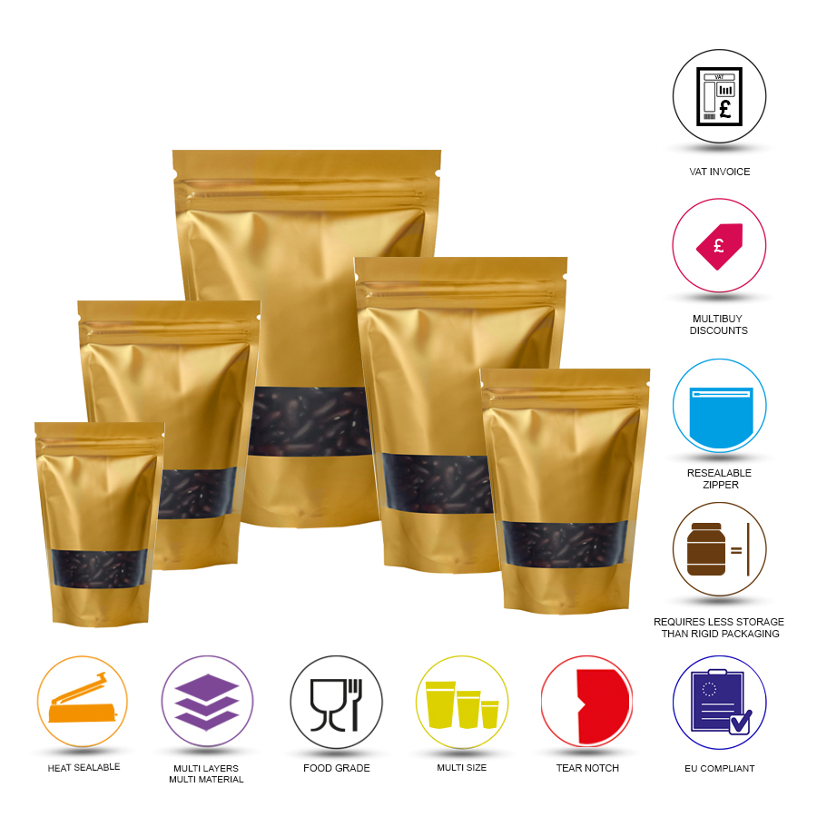 Buy online 40g Window Gold Matt Stand Up Pouch/Bag with Zip Lock [SP1]