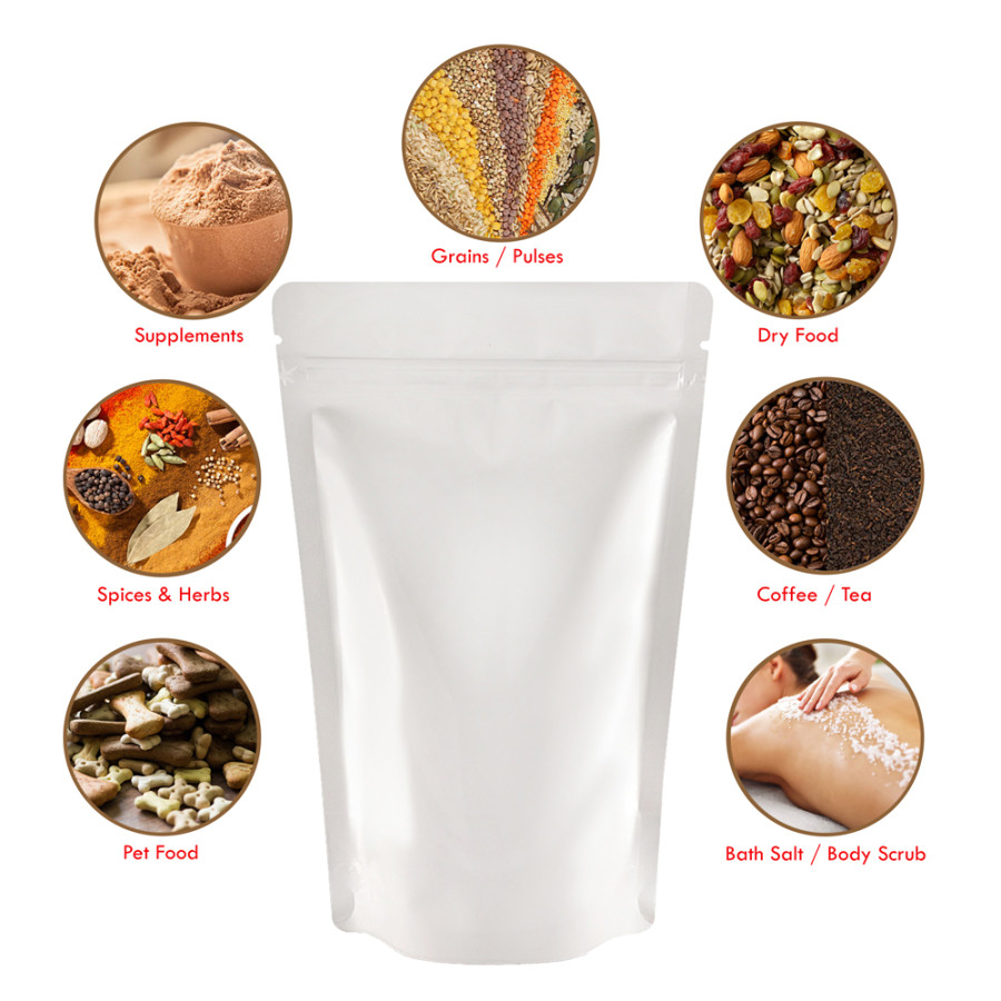 Buy online 750g White Shiny Stand Up Pouch/Bag with Zip Lock [SP11]